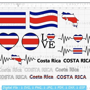 Costa Rica National Flag Svg Bundle, Costa Rica Heart Svg, Map Flag ...