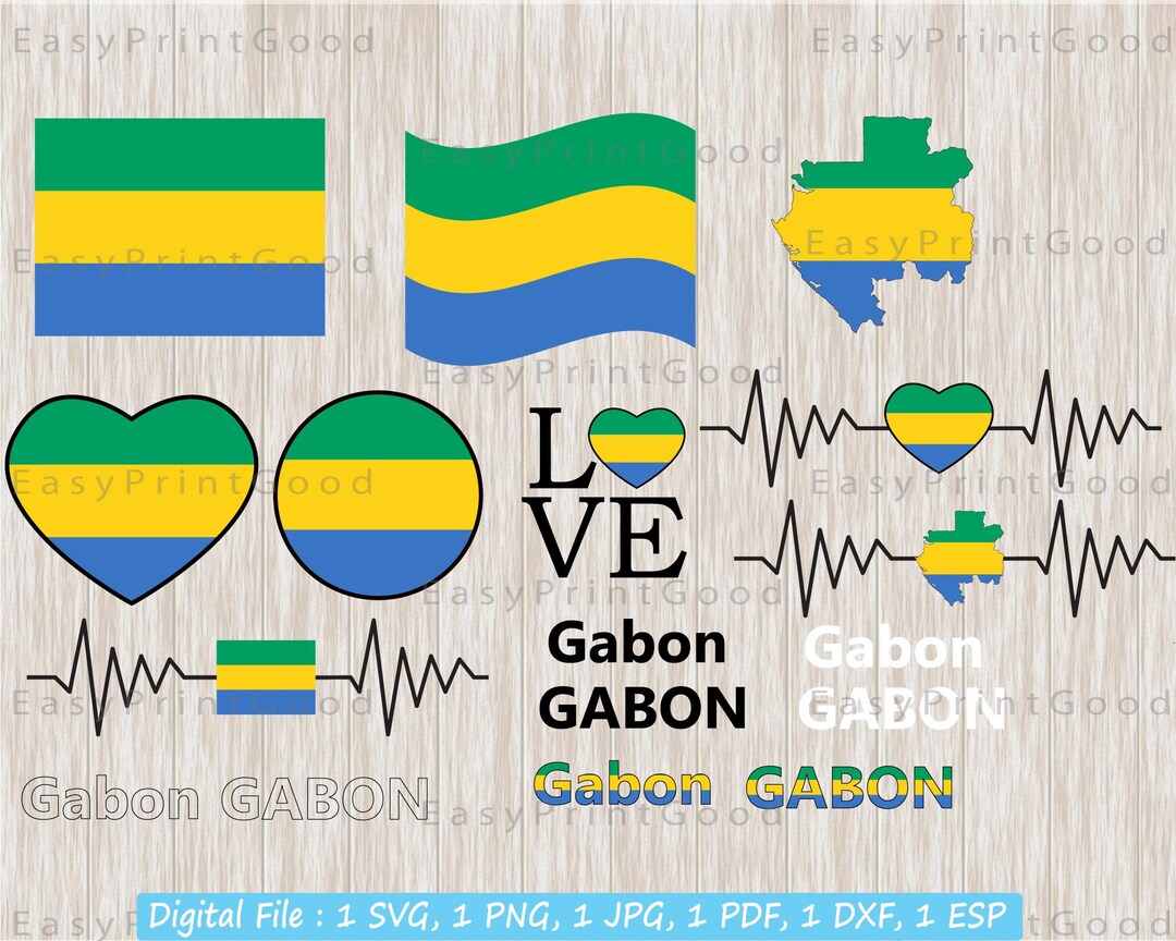Gabon Flag Bundle Svg, Gabon National Flag Svg, Love Gabon, Waving ...