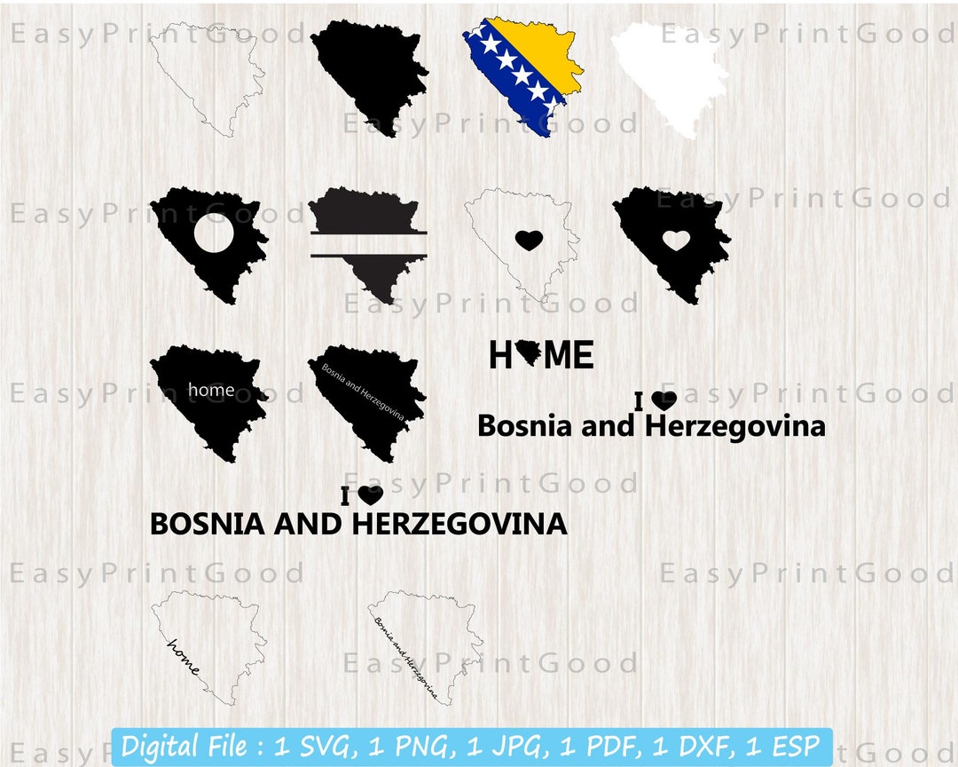 Bosnia and Herzegovina Map SVG Bundle: Outline, Flag, Clipart (digital ...