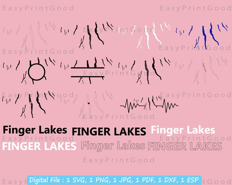 Finger Lakes Map SVG Bundle: Outline, Monogram Frame, Cut File (digital ...
