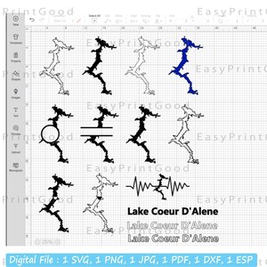 Lake Coeur D'alene Map SVG Bundle: Idaho Outline, Clipart (digital ...