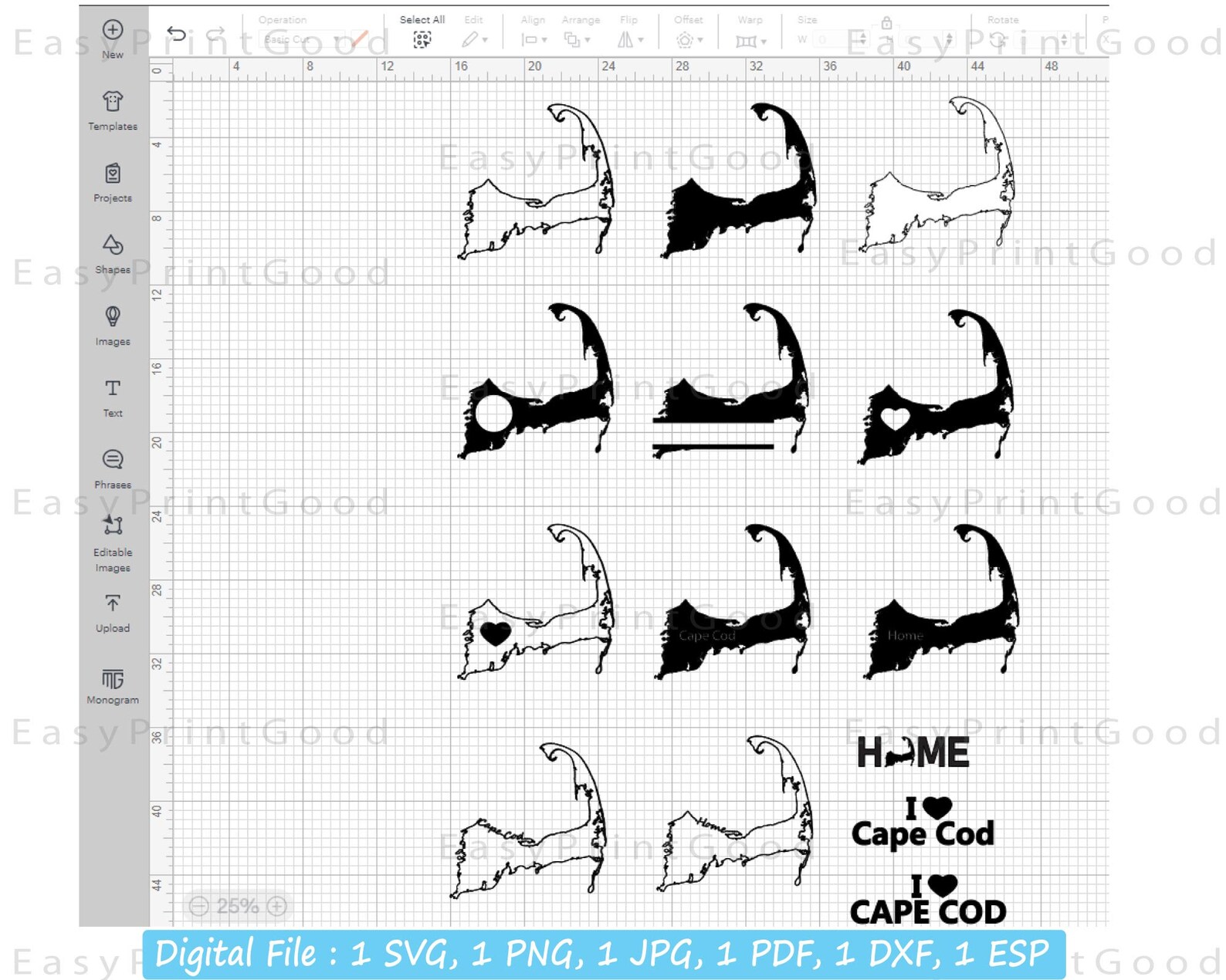 Cape Cod Map SVG Bundle: Massachusetts Outline Clipart (digital ...