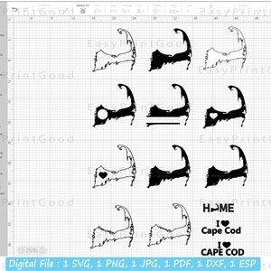 Cape Cod Svg Bundle, Cape Cod Map, Clipart, Outline, Massachusetts ...