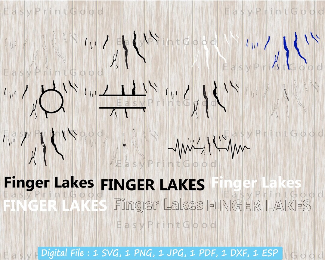 Finger Lakes Svg Bundle, Finger Lakes Outline, Love, Clipart, Monogram ...