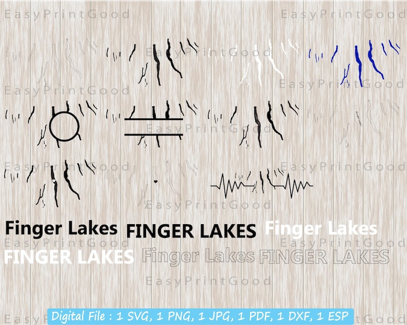 Finger Lakes Map SVG Bundle: Outline, Monogram Frame, Cut File (digital ...