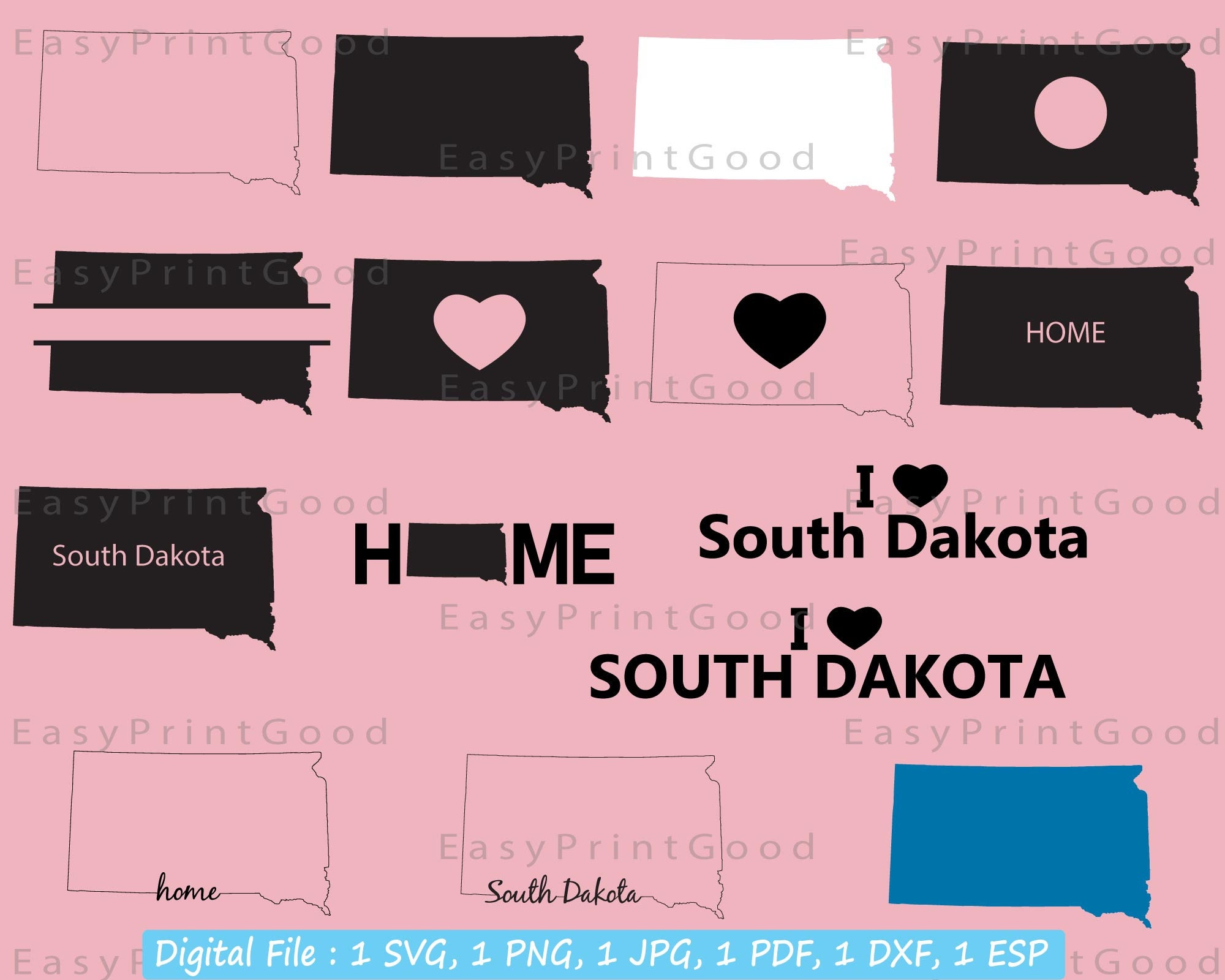 South Dakota Svg Bundle South Dakota State Outline Map - Etsy