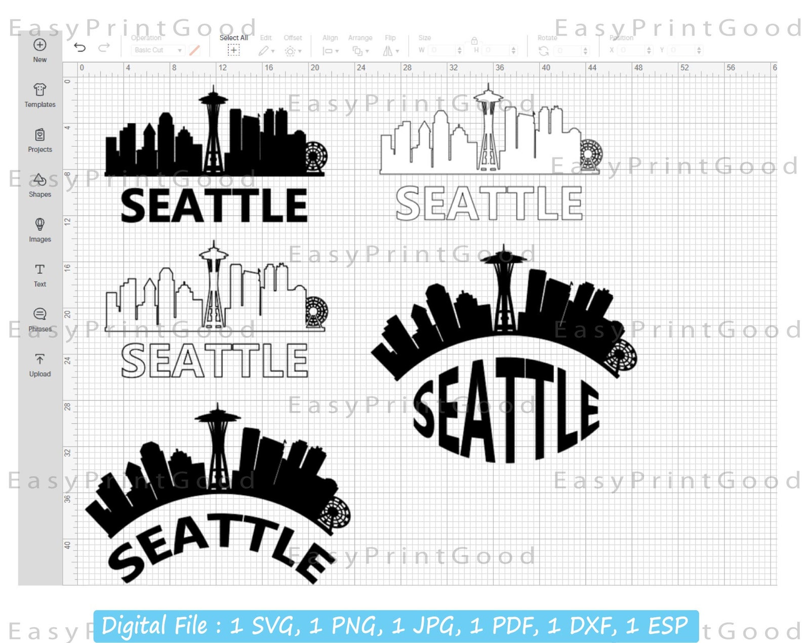 Seattle Skyline SVG: Cityscape Silhouette Cut File (digital Download ...