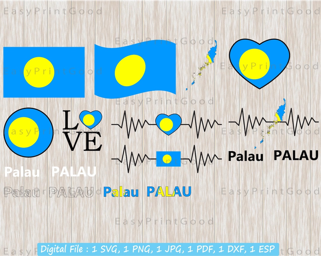 Palau Flag Bundle Svg, Palau Clipart, Palau National Flag, Love, Waving ...