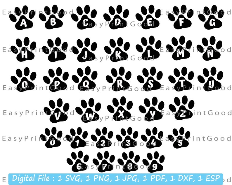 Paw Alphabet Svg Paw Font Svg Paw Alphabet Clipart Paw Letters | Etsy