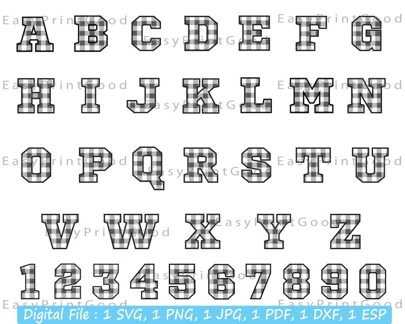 Buffalo Plaid Alphabet and Numbers Svg Buffalo Plaid Font | Etsy