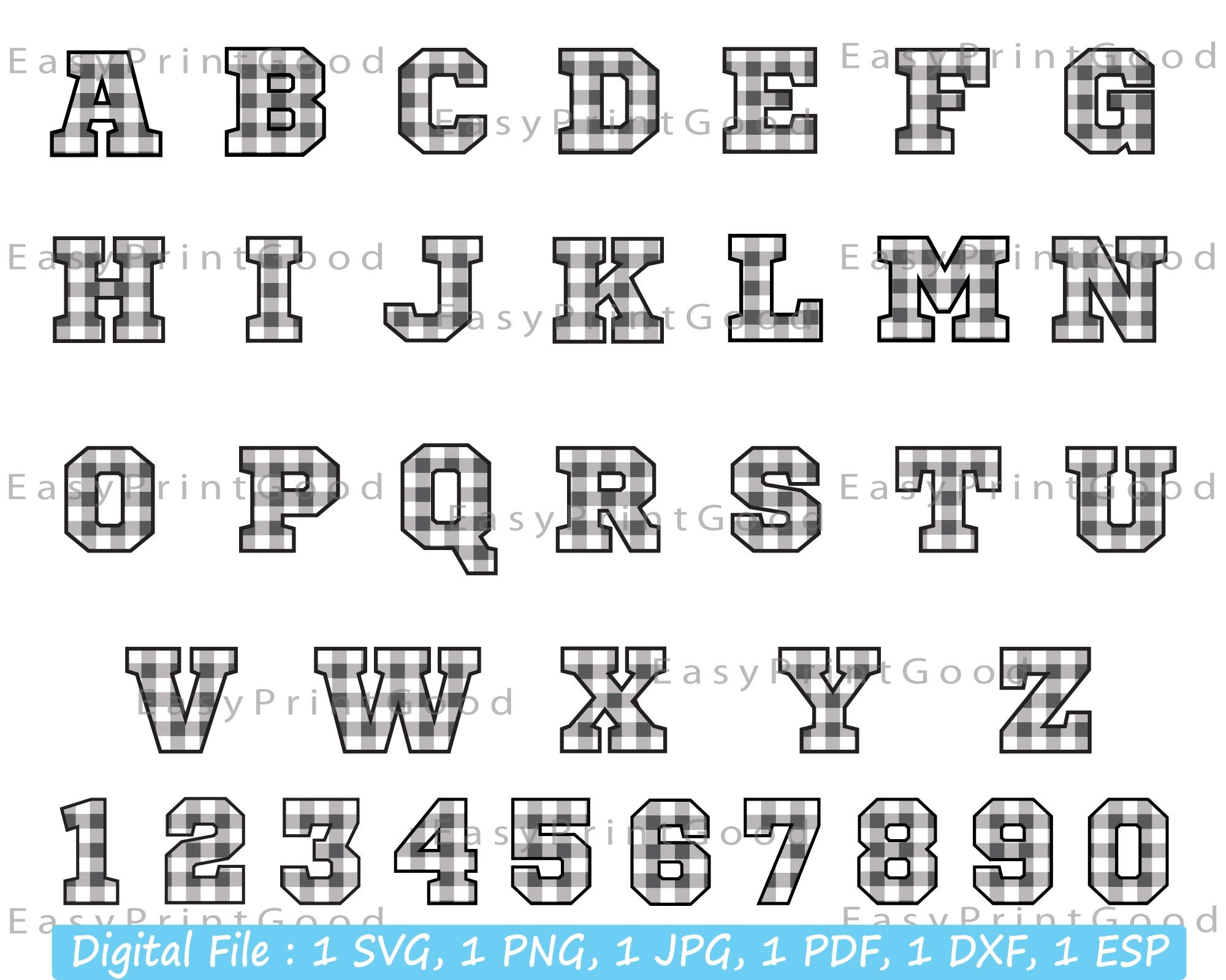 Buffalo Plaid Alphabet and Numbers Svg Buffalo Plaid Font | Etsy