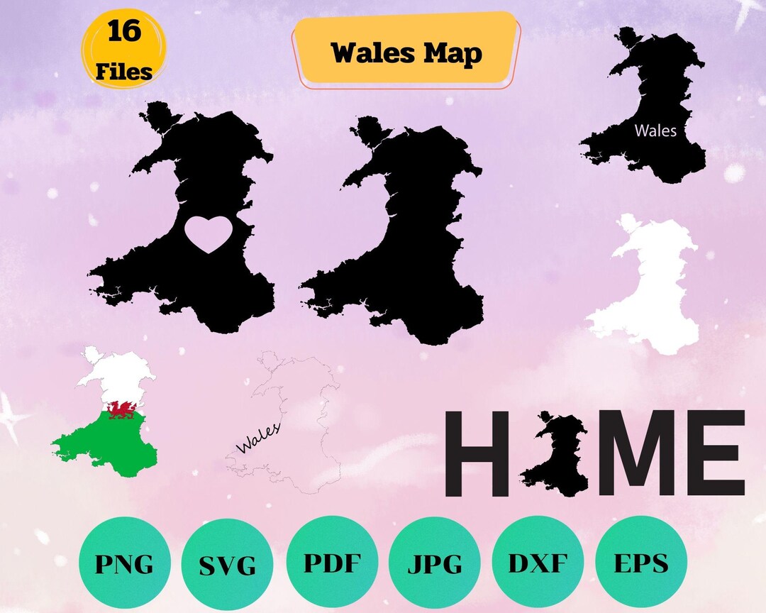 Wales Karte SVG-Bundle, Wales Umriss SVG, Wales Karte, Zuhause, Liebe, Monogrammrahmen, Grenze ...