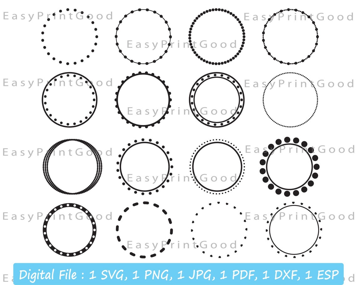 12 Round Dotted Monogram Frames Svg Circle Monogram Frame - Etsy