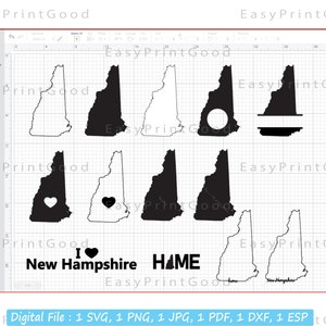 New Hampshire Svg Bundle, New Hampshire Clipart, New Hampshire Map Svg ...