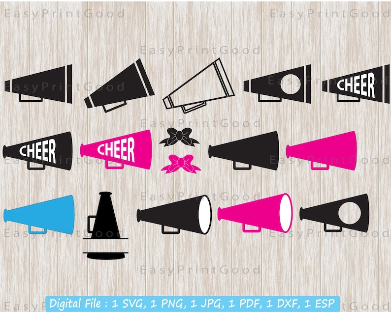 Cheer Megaphone SVG Cut Files: Cheerleading Monogram, Bow Silhouette ...