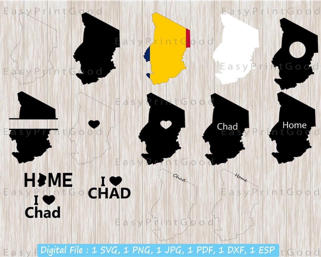 Chad Svg Bundle, Chad Clipart, Chad Map Svg, Chad Country Map Outline ...