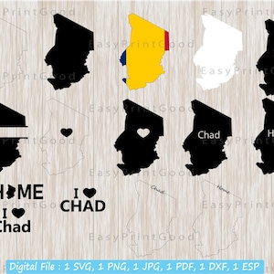 Chad Svg Bundle, Chad Clipart, Chad Map Svg, Chad Country Map Outline ...