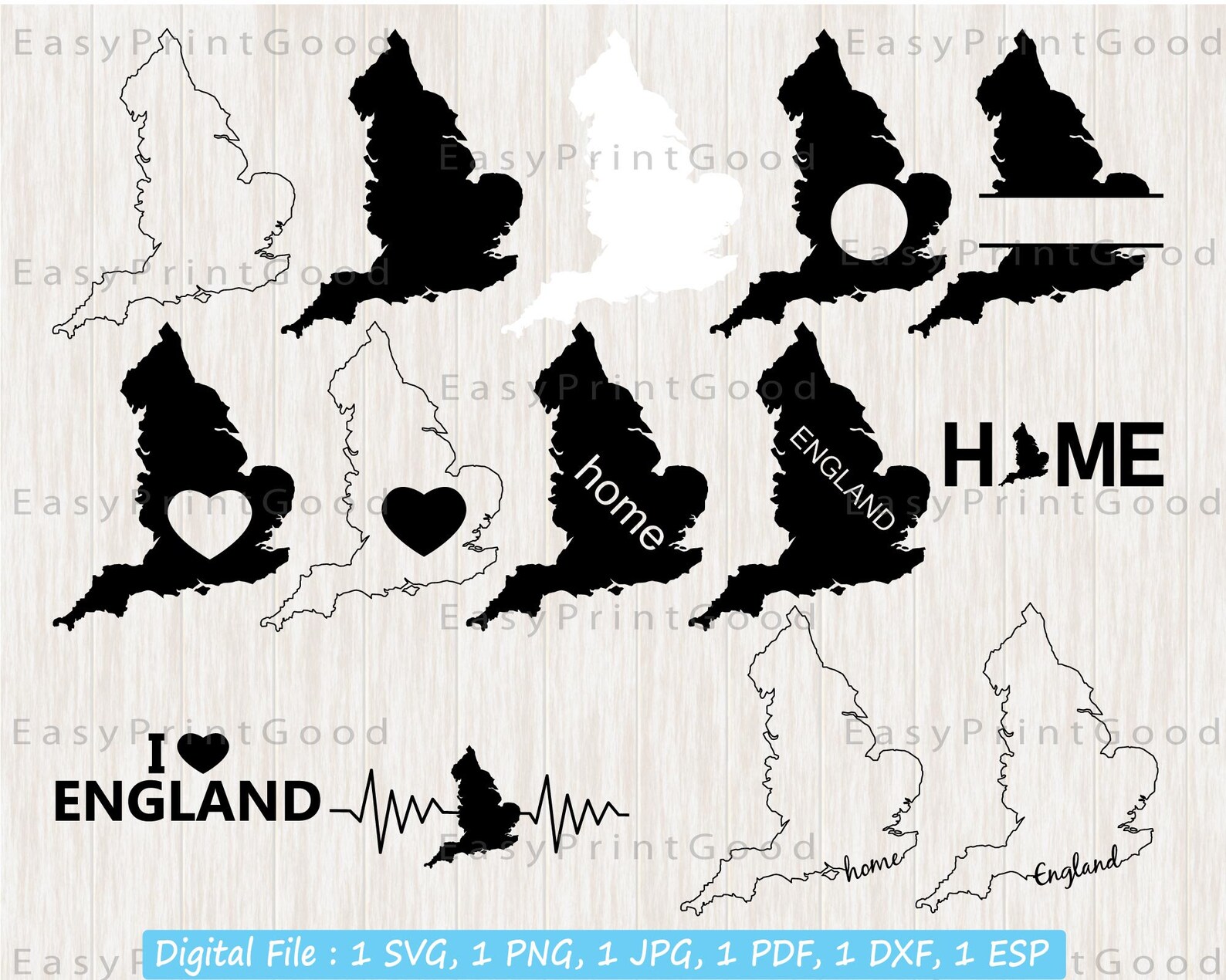 England Svg Bundle England State Svg England Outline | Etsy