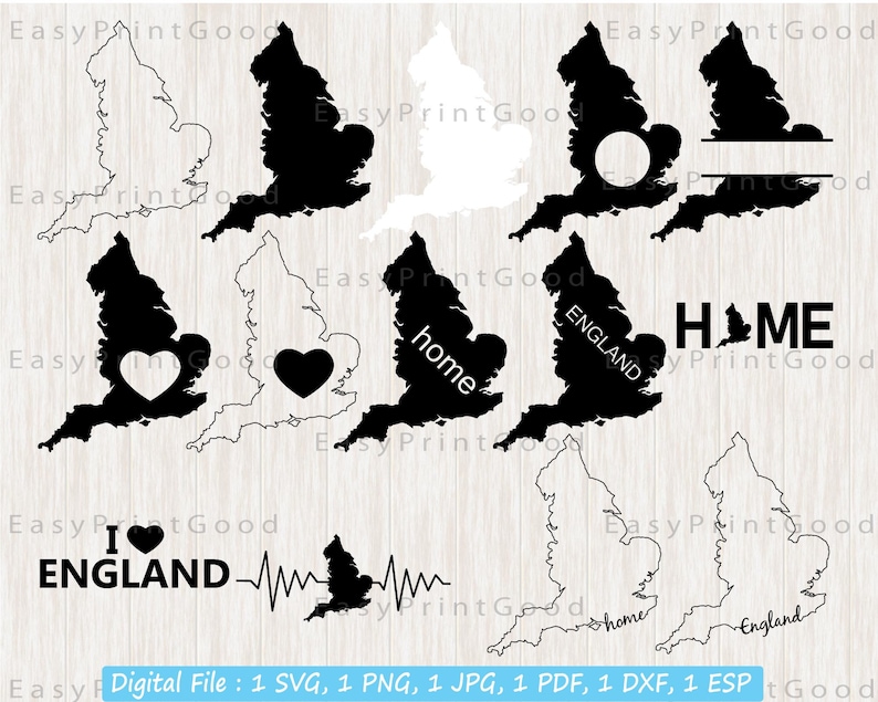 England Svg Bundle England State Svg England Outline | Etsy