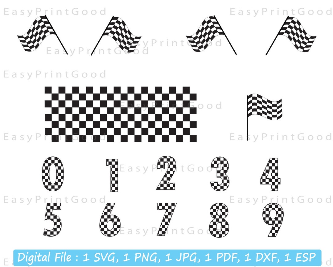Checkered Numbers SVG: Racing Birthday Party Clipart (digital Download ...