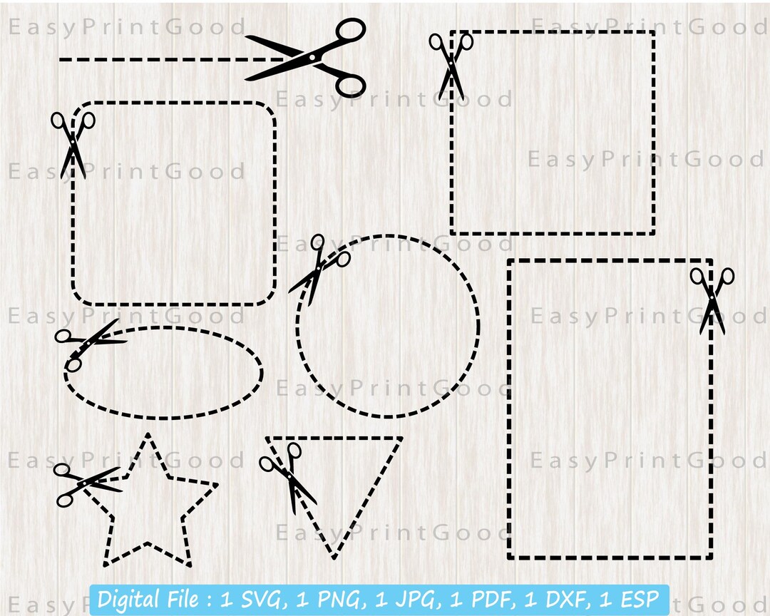 Paper Cut Here Shapes for Scrapbooking, Scissors Cut Here Out Dotted ...