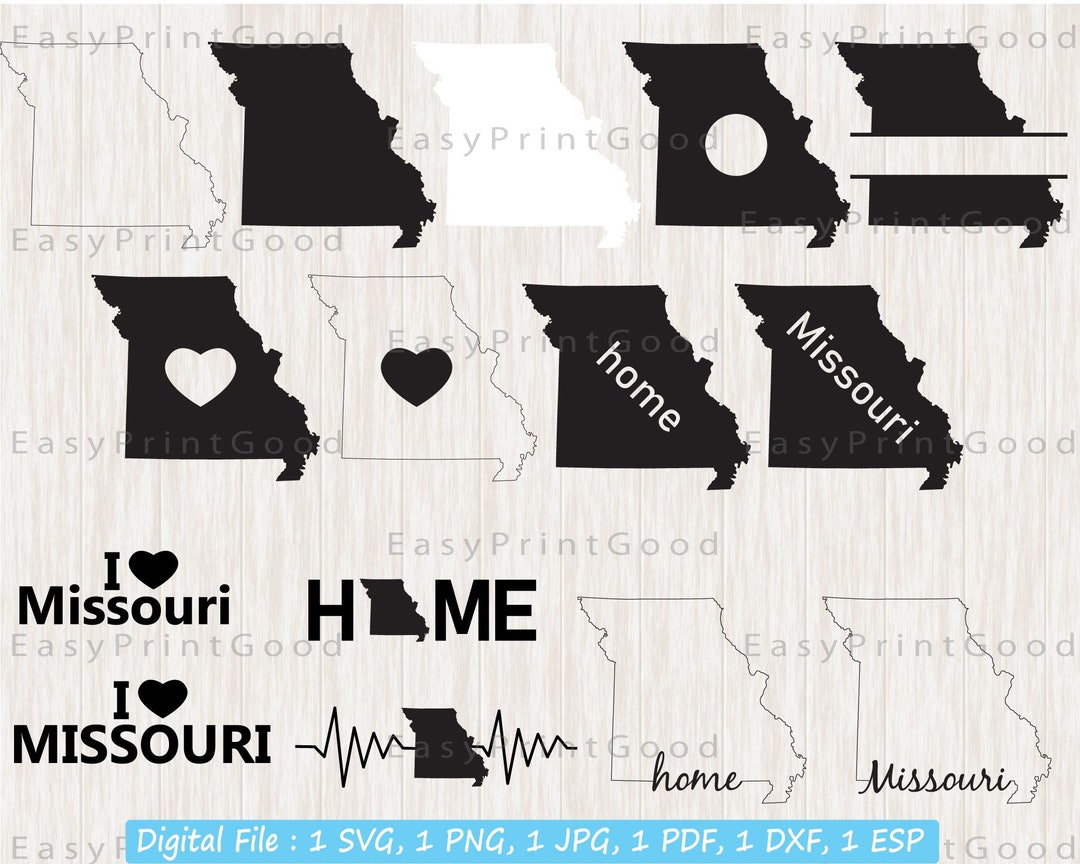 Missouri SVG Bundle: State Outline, Map, Home, Monogram (cut File) - Etsy