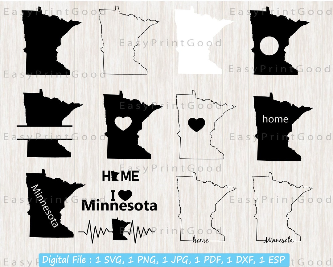 Minnesota SVG Bundle: State Outline, Map, Monogram (cut Files) - Etsy