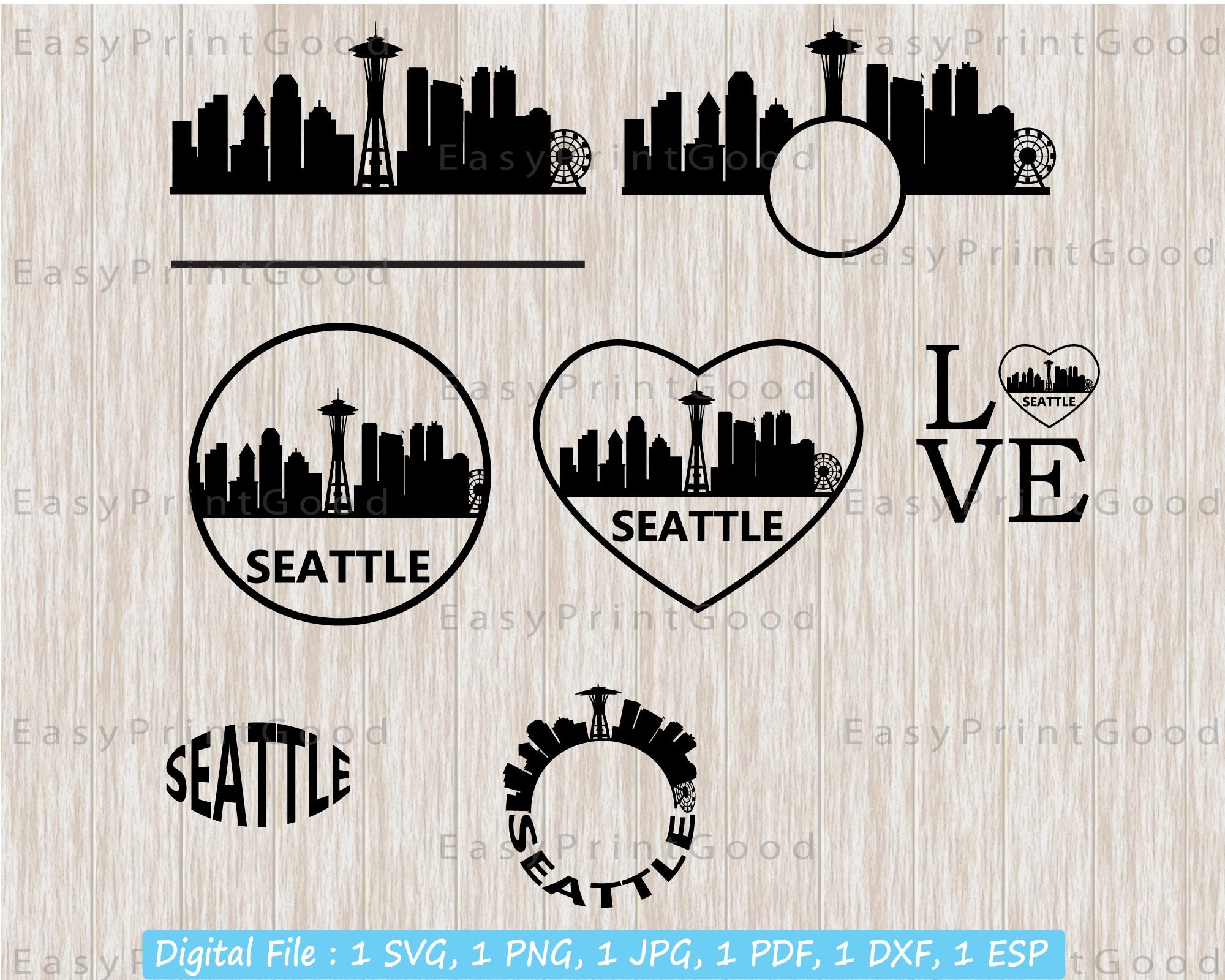 Seattle Skyline SVG: Cityscape Silhouette Cut File (digital Download ...