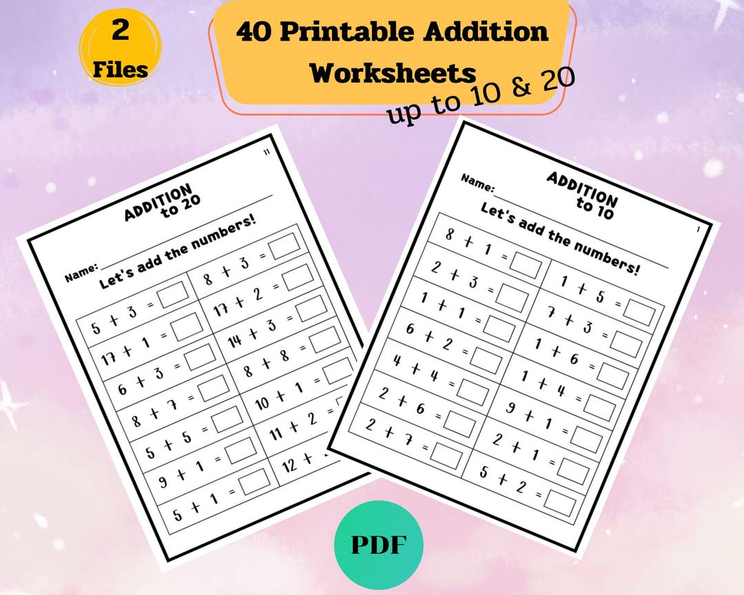 40 Printable Addition Worksheets up to 10, 20 for Kindergarten, First ...