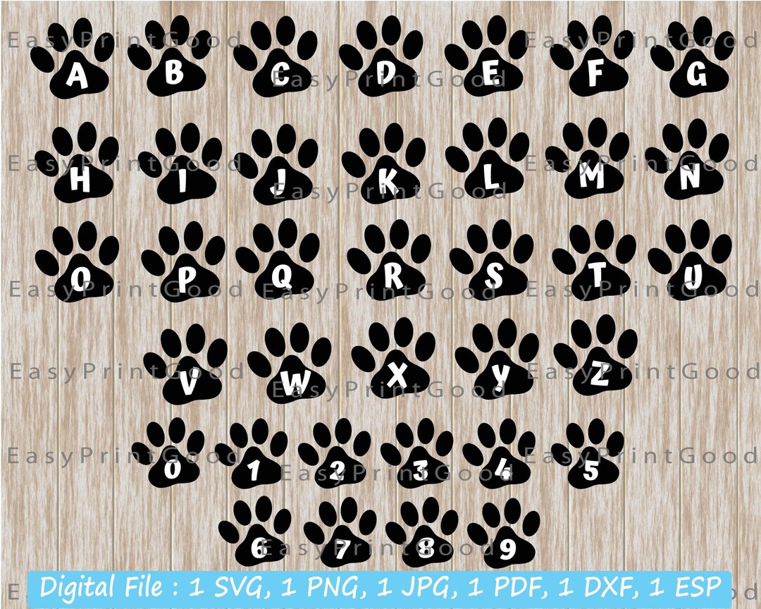 Paw Alphabet Svg Paw Font Svg Paw Alphabet Clipart Paw Letters and ...