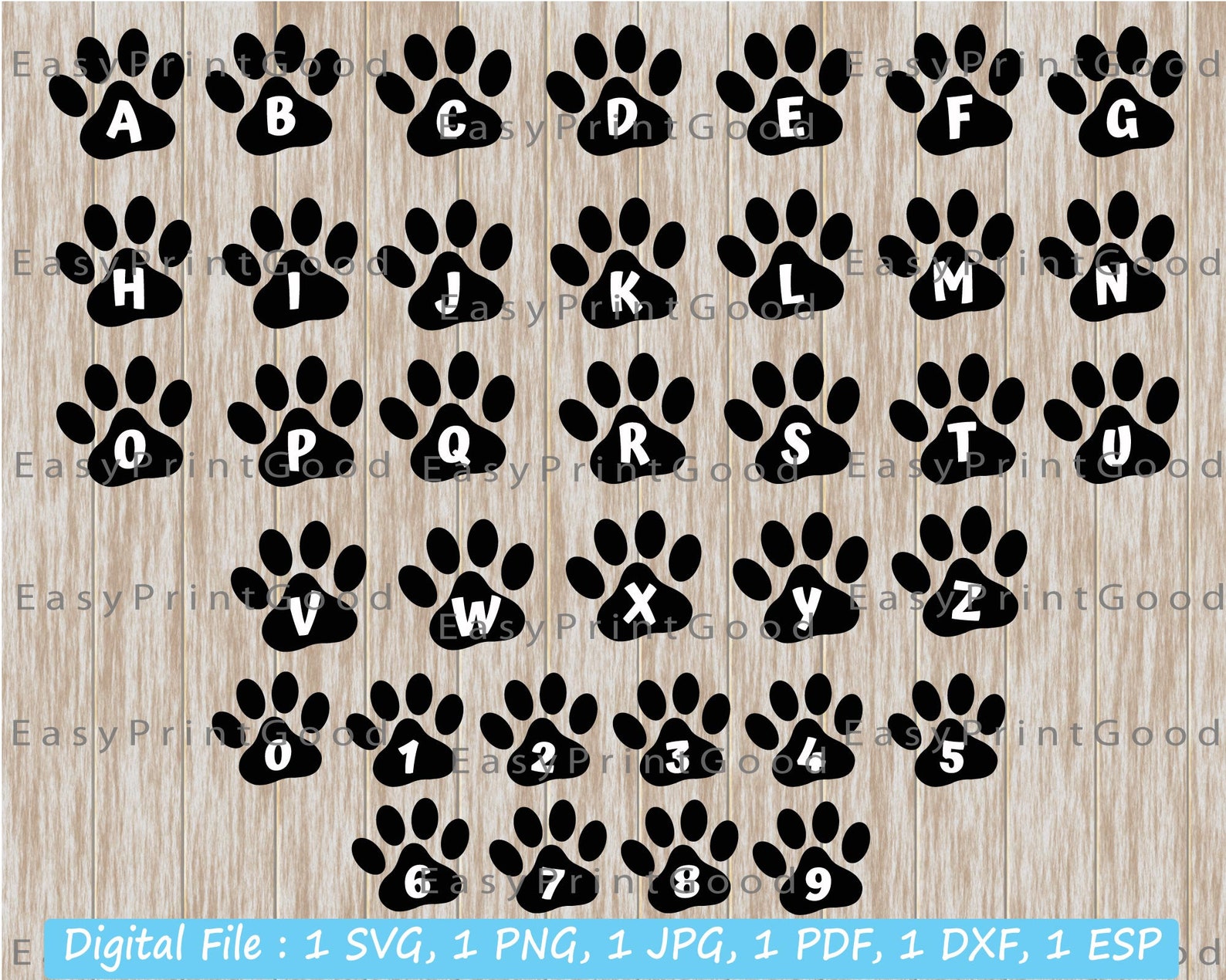 Paw Alphabet Svg Paw Font Svg Paw Alphabet Clipart Paw Letters and ...
