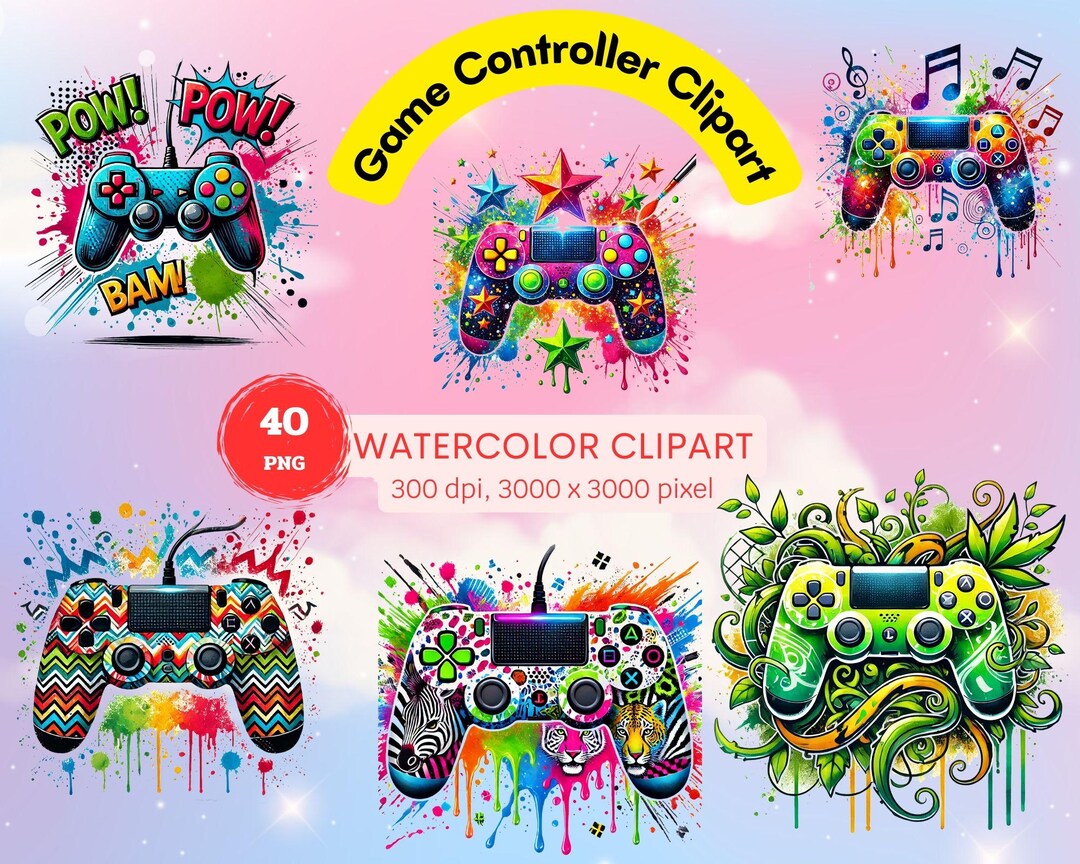 Game Controller Watercolor Clipart Graphic, Game Controller Clipart, 40 ...