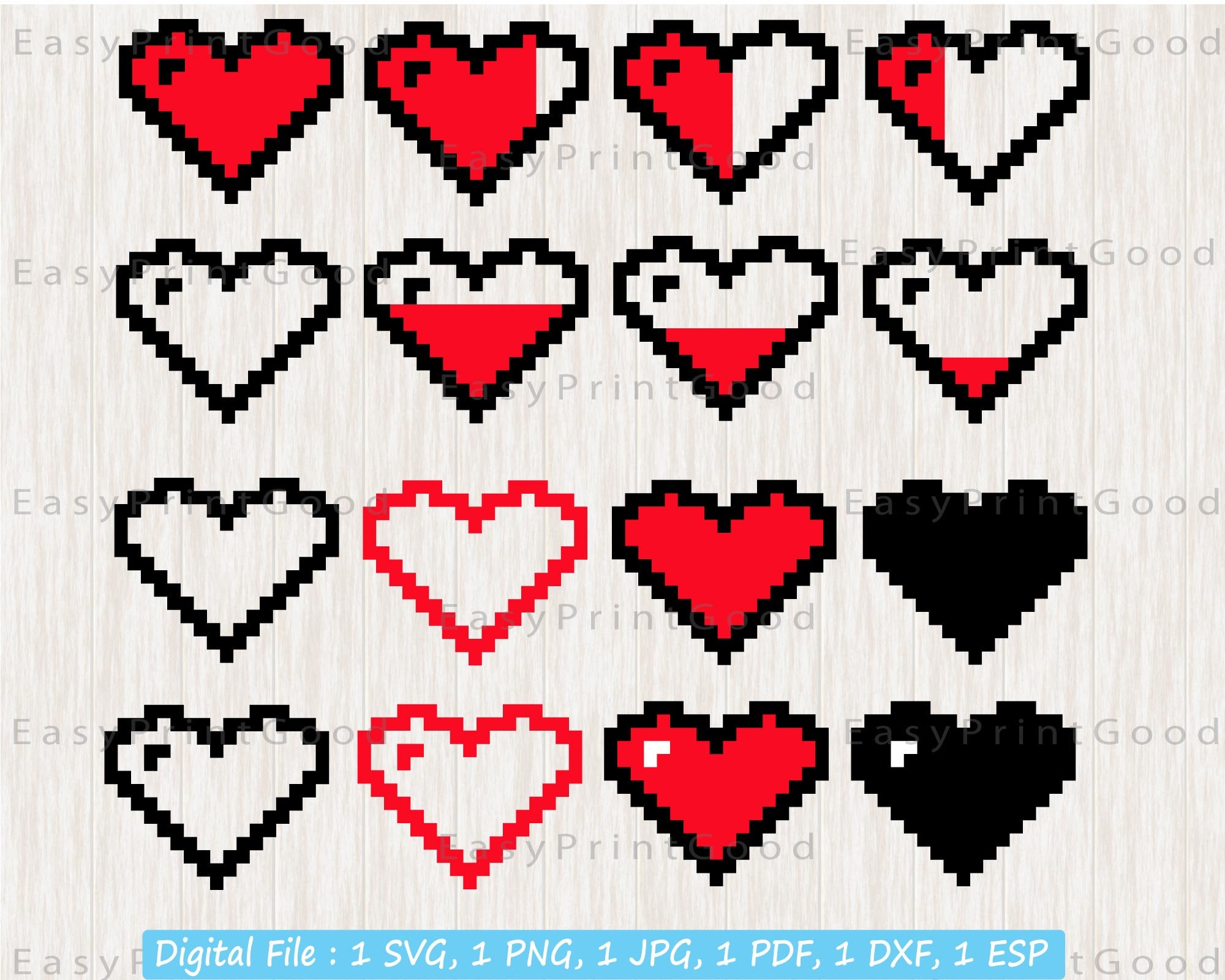 Retro Hearts Pixels - Etsy