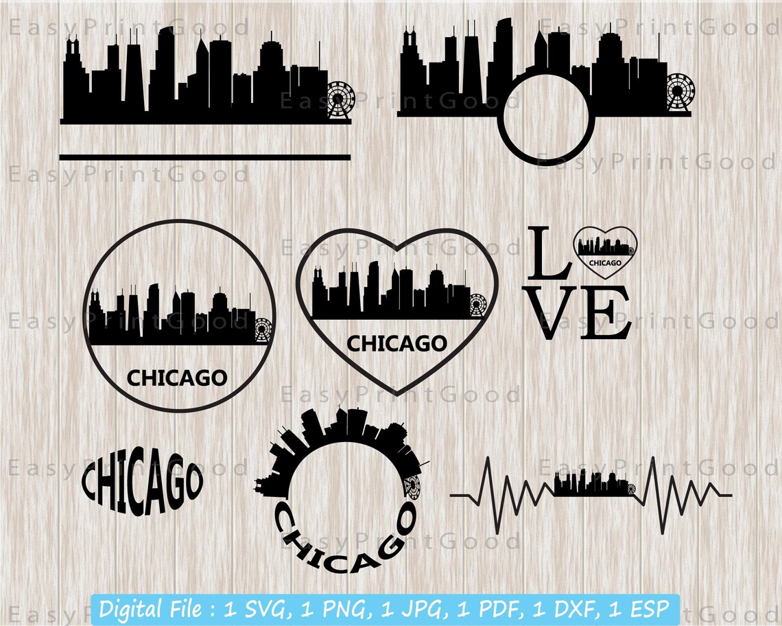 Chicago Frame Svg Bundle Chicago Svg Illinois Skyline - Etsy