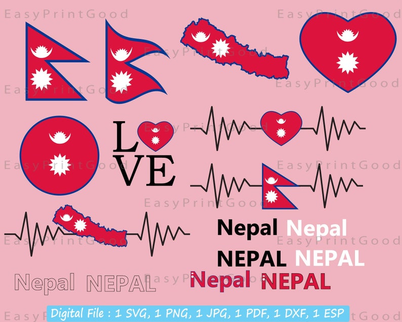 Nepal Flag SVG Bundle: National Banner, Map Clipart (digital Download ...