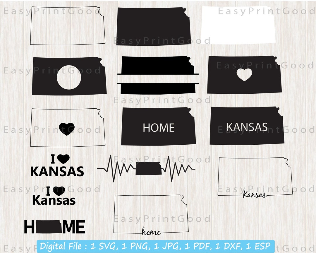 Kansas SVG Bundle: State Outline, Map, Home Designs (cut Files) - Etsy