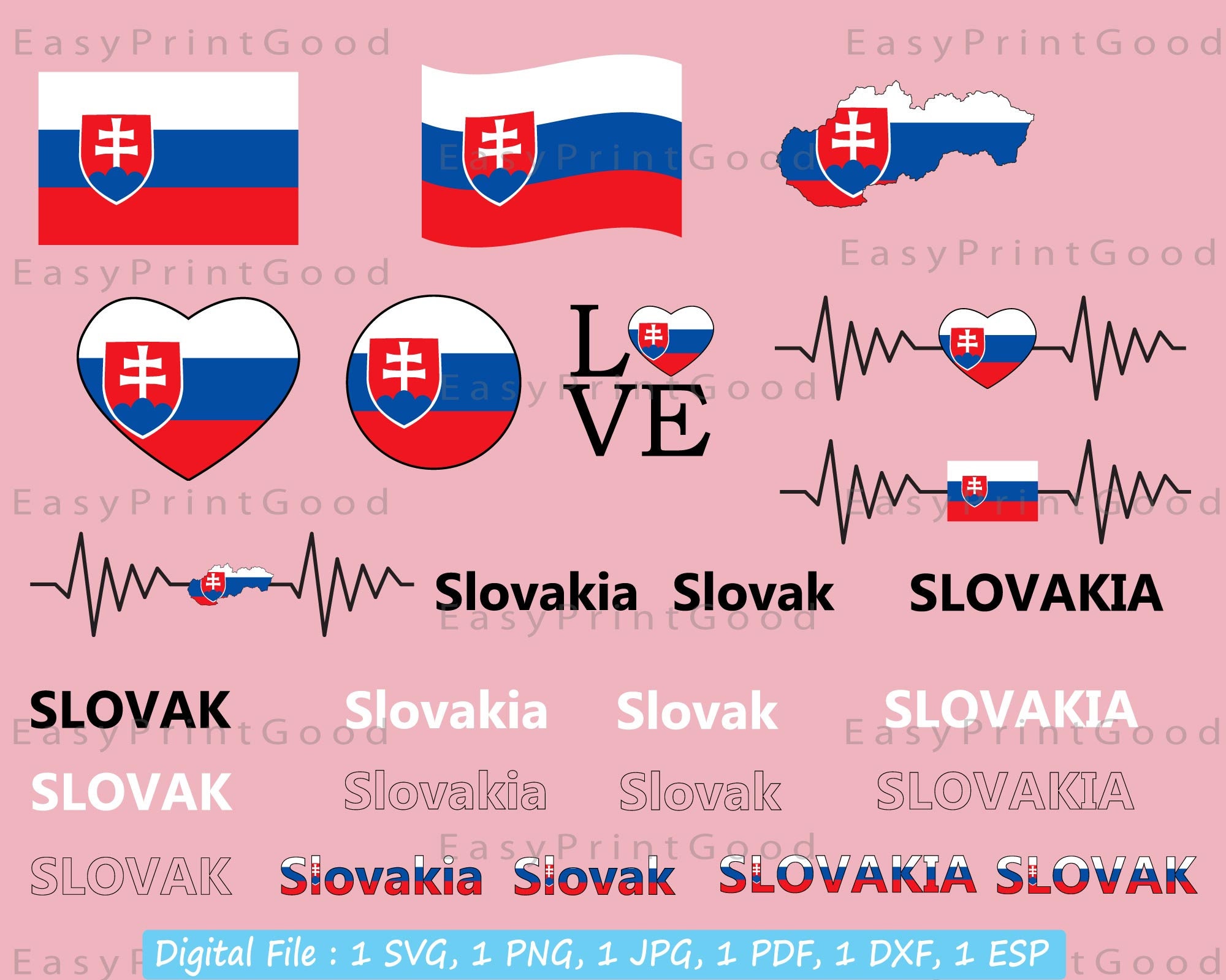Slovakia Flag SVG Bundle: National Banner, Heart Designs (digital ...