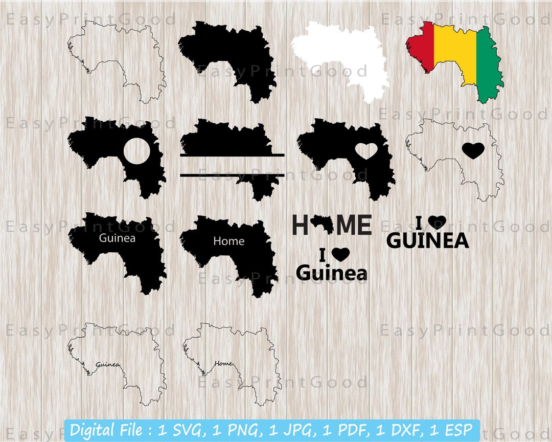 Guinea Map Svg Bundle, Guinea Name Word Text Flag Country, Clipart ...