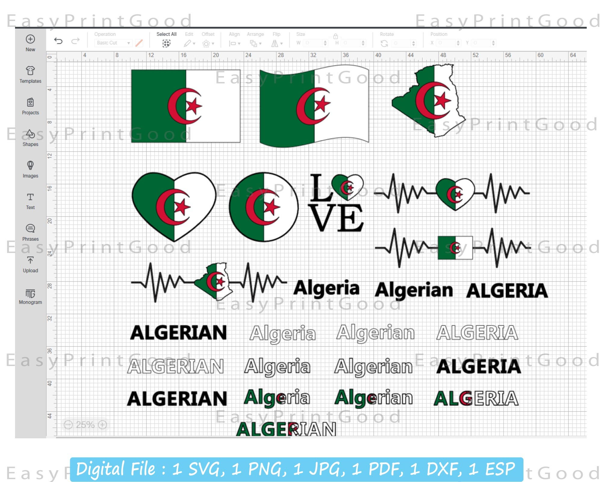 Algeria National Flag Svg Bundle Algeria Waving Flag Love - Etsy