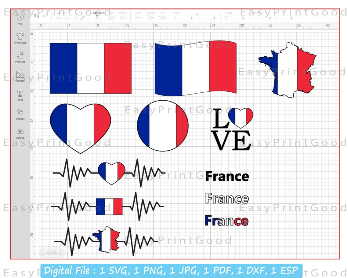 France Flag Bundle Svg France Map Love France French Waving | Etsy