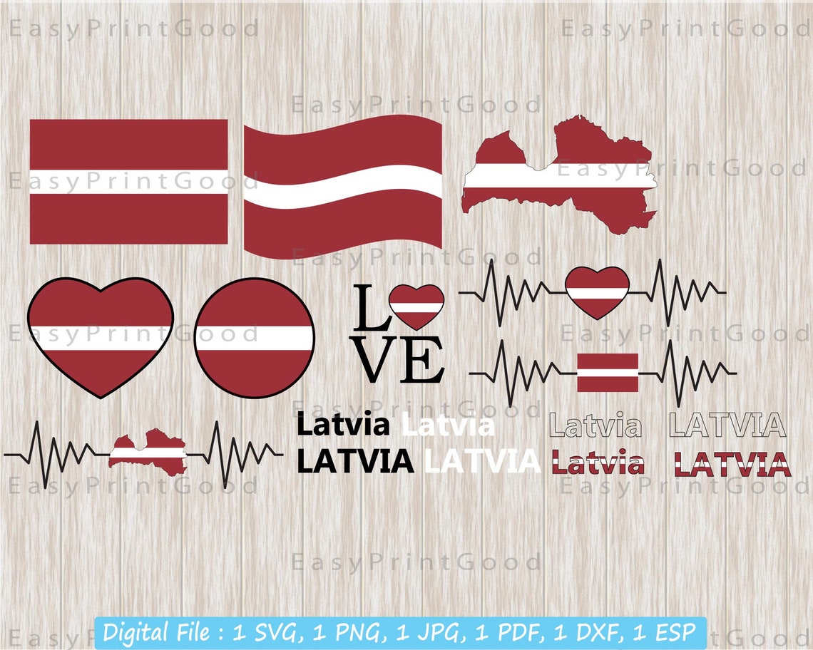 Latvia Flag SVG Bundle: National Map, Heart, & Waving Flag (digital ...