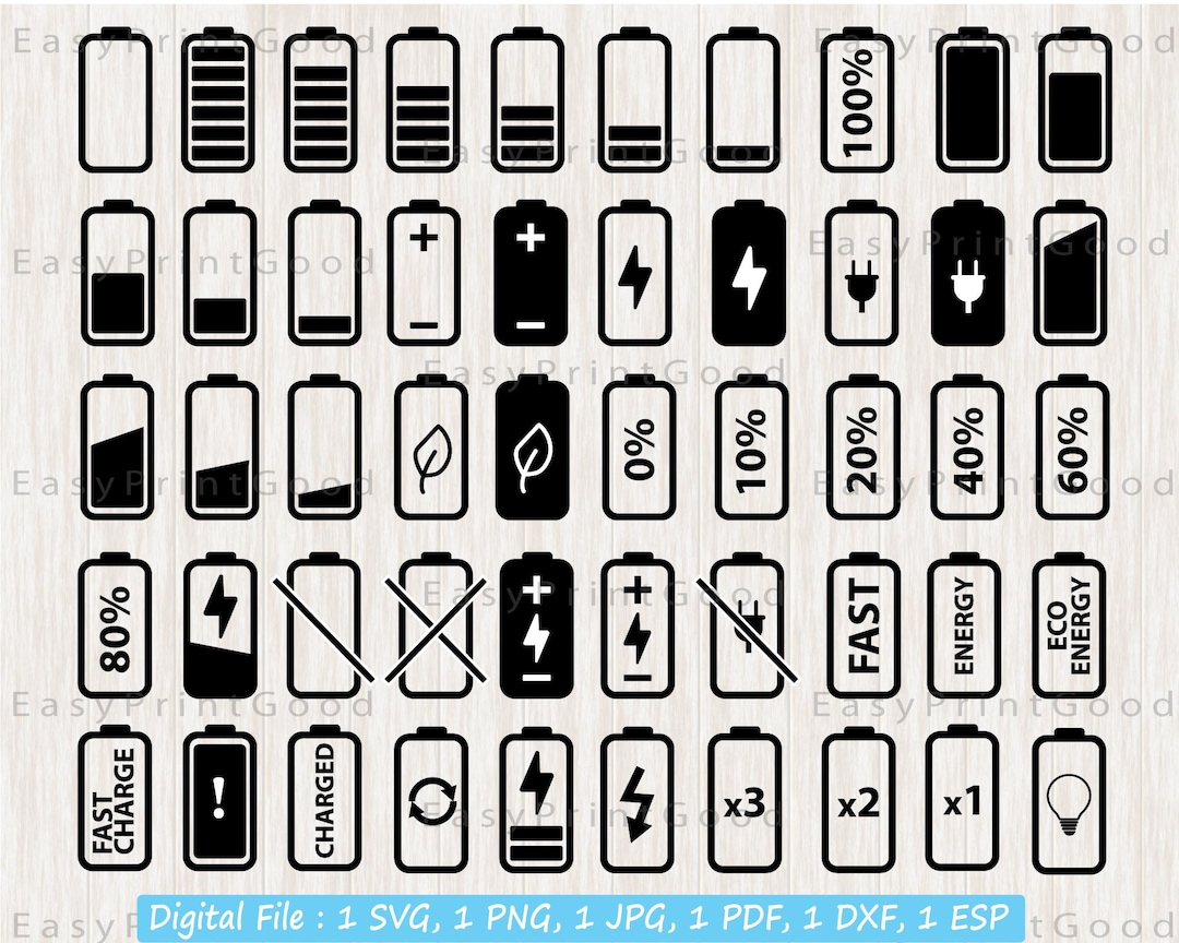 Battery SVG Bundle, 50 Batteries Svg, Batteries Clipart, Low Battery ...