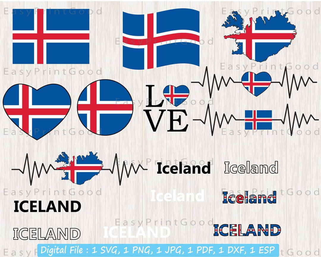 Iceland Flag Bundle Svg, Icelander Country, Love Iceland, Waving ...