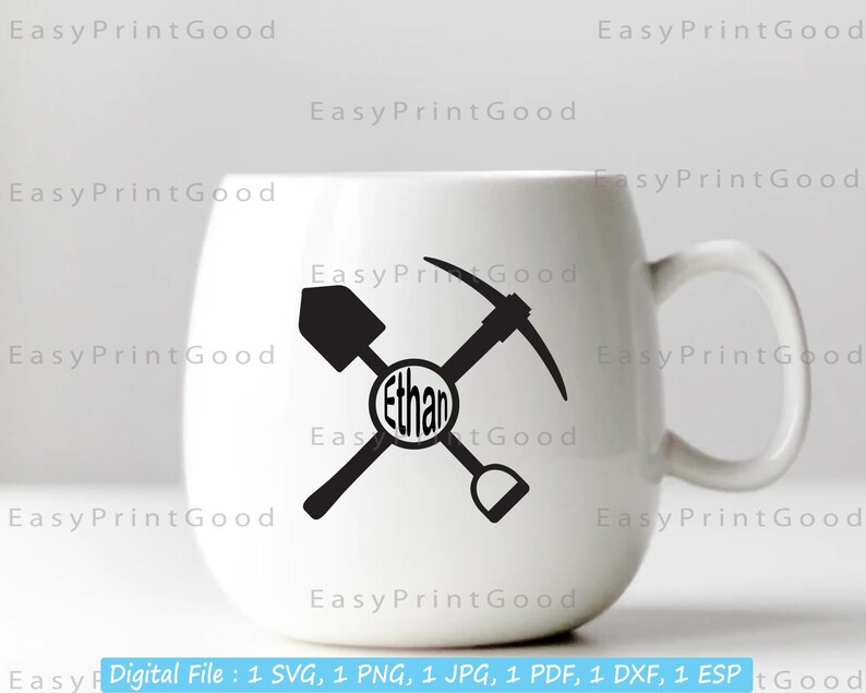 Miner Pick Axe & Shovel SVG Clipart: Cross Pickaxes, Monogram Frame ...