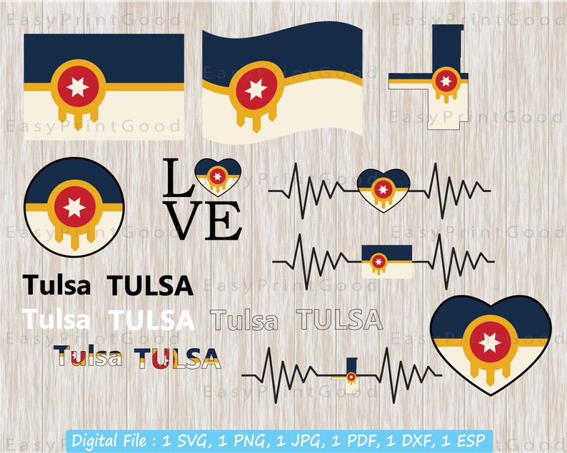 Tulsa Flag SVG Bundle: Map, Heart, Banner Cut Files (digital Download ...