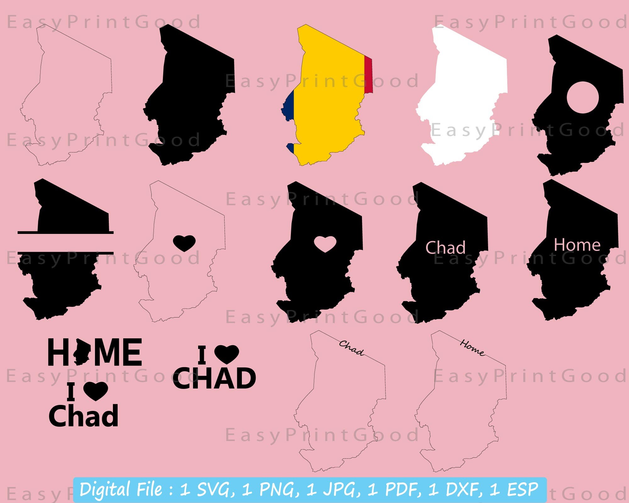 Chad Svg Bundle Chad Clipart Chad Map Svg Chad Country Map - Etsy Singapore