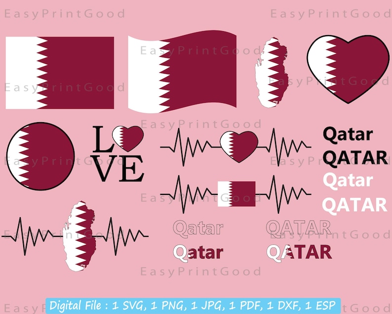 Qatar Flag Svg Bundle Qatar Name Qatar National Nation - Etsy