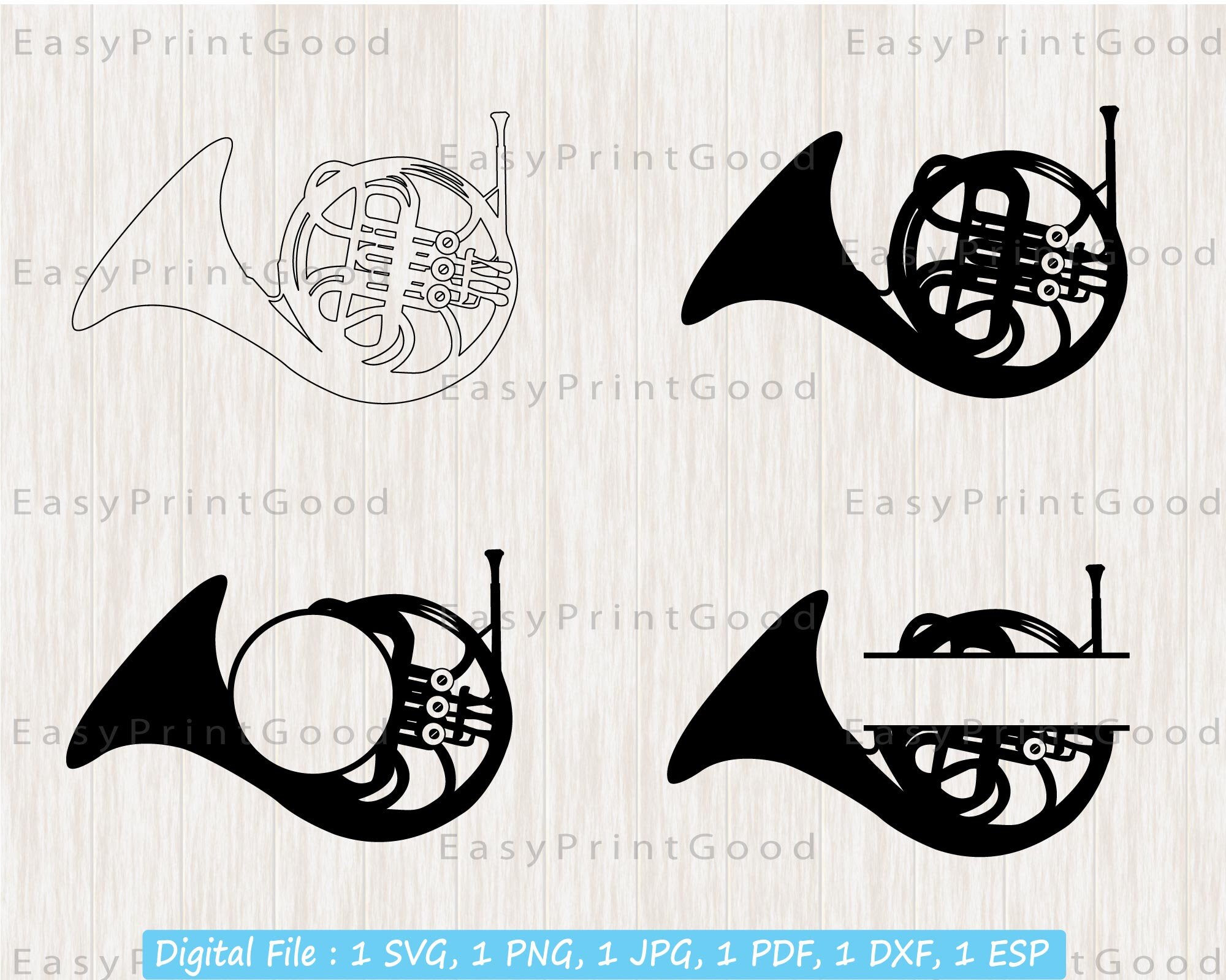 French Horn Svg French Horn Monogram Frames Marching Band | Etsy