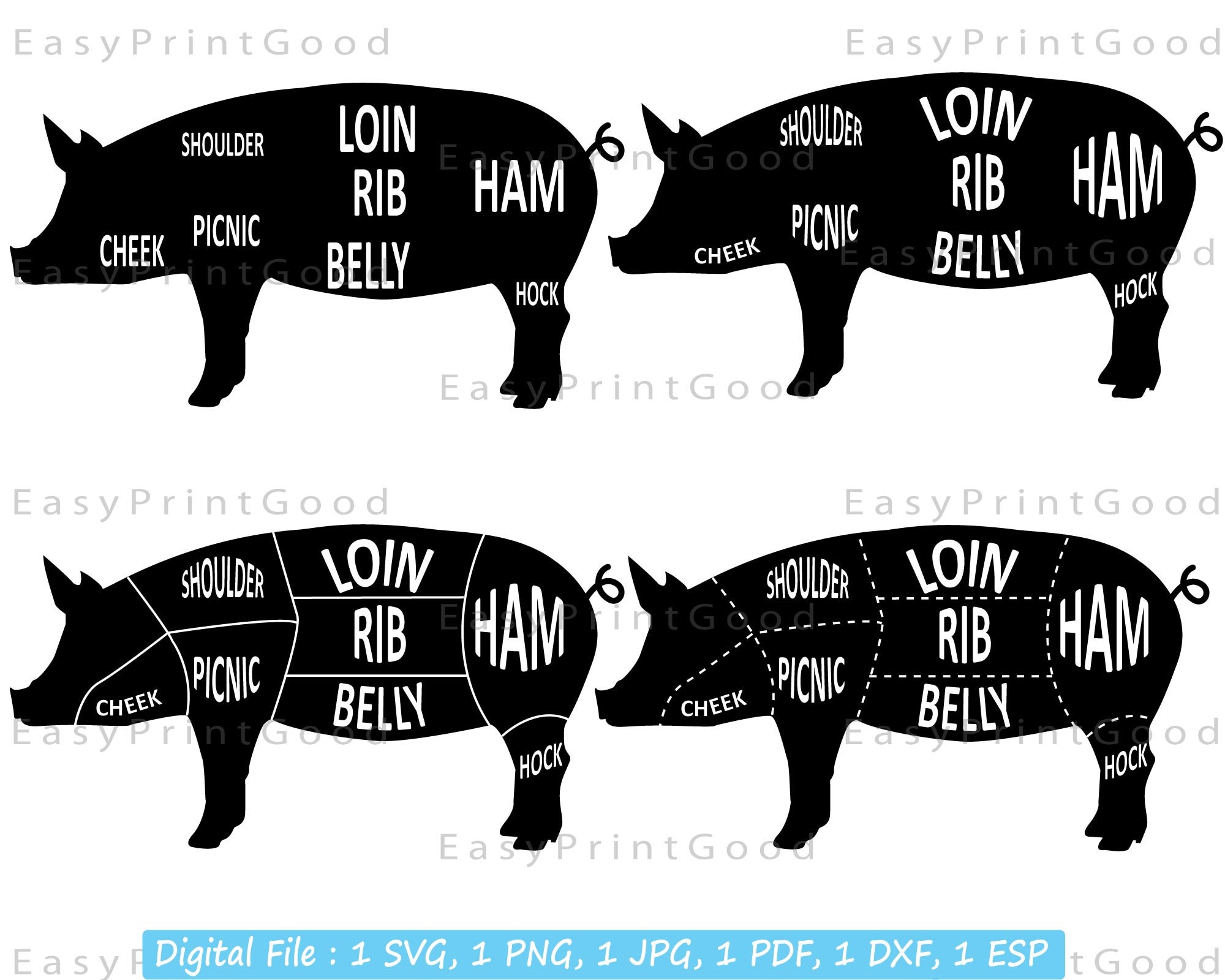 Butcher Pig Svg Pig Cut Diagram Pig Pork Butcher Svg Farm - Etsy