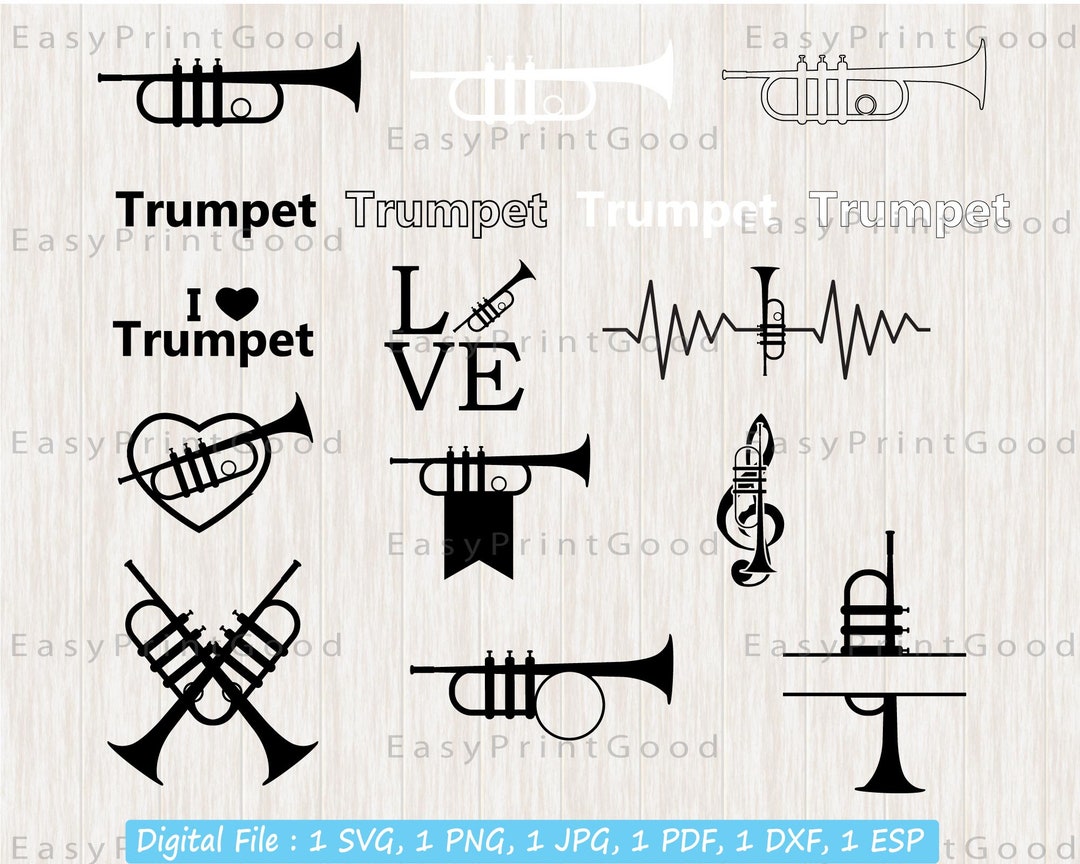 Trumpet Bundle Svg, Trumpet Clipart, Band, Jazz, Trumpet Frame, Trumpet ...